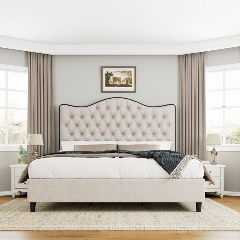 Willa Arlo Interiors Parley 55.1'' Tall Upholstered Bed, Wood Bed Frame with Tufted Headboard ...
